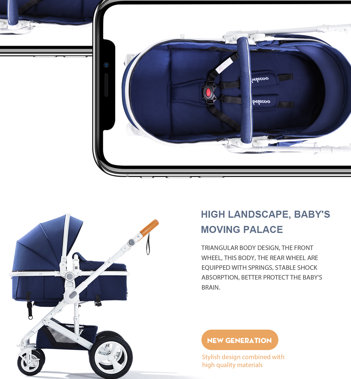 High landscape baby stroller can sit reclining two-way four-wheel shock ...