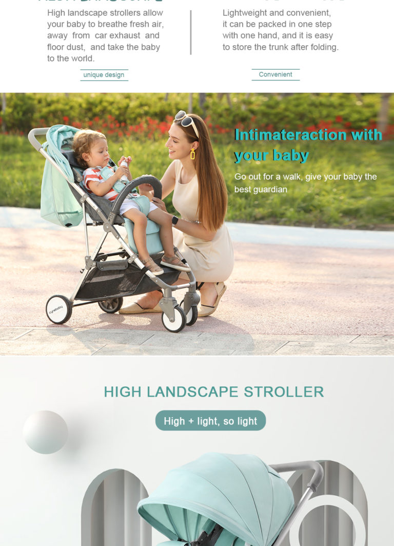 High landscape stroller lightweight folding can sit reclining trolley ...